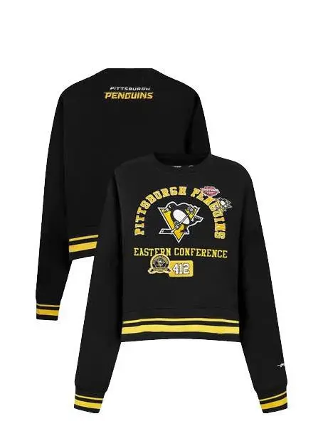 PRO STANDARD Pittsburgh Penguins Area Code Cropped Pullover Sweatshirt - Black