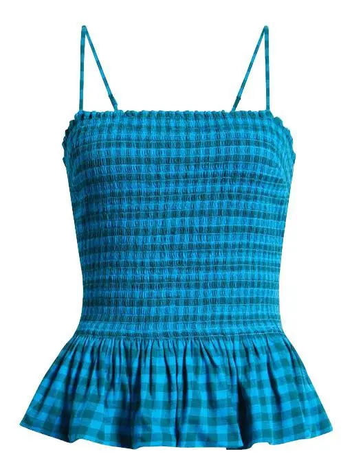 Free People Gingham Peplum Tank - Teal Combo