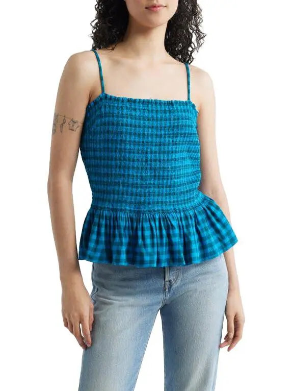 Free People Gingham Peplum Tank - Teal Combo