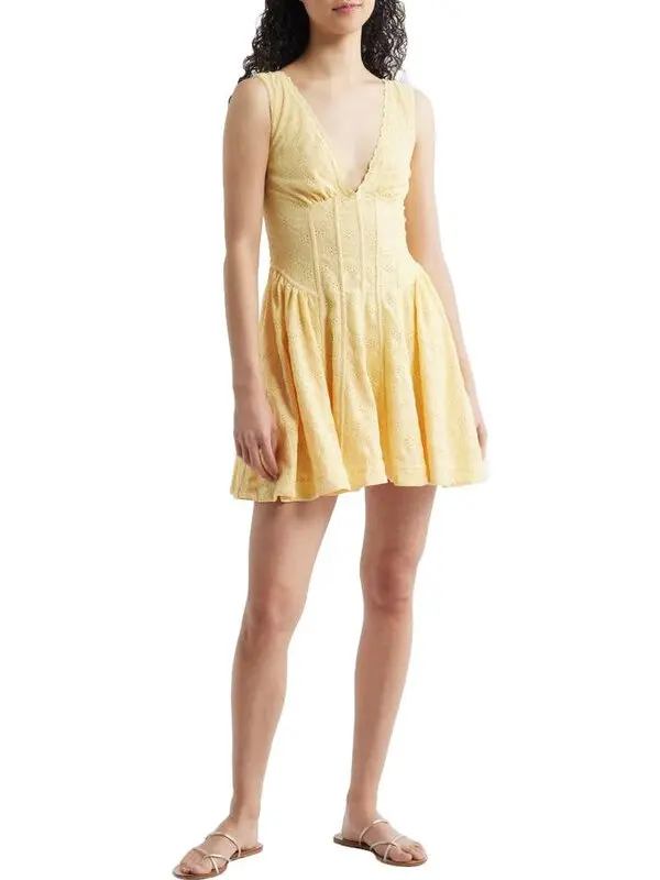 Free People Eyelet Embroidered Minidress - Golden Apricot Combo