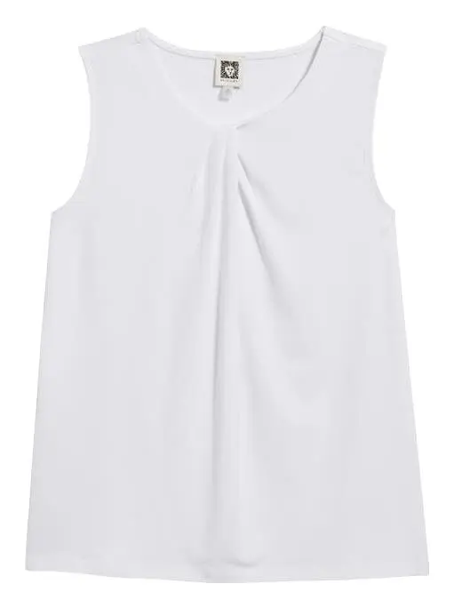 Anne Klein Asymmetric Pleat Neck Sleeveless Top - Crisp White