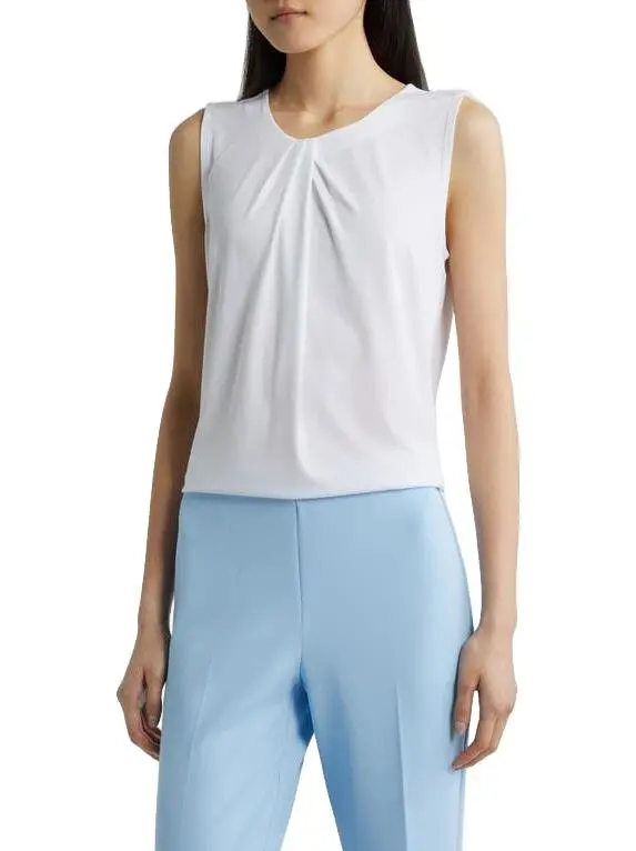 Anne Klein Asymmetric Pleat Neck Sleeveless Top - Crisp White
