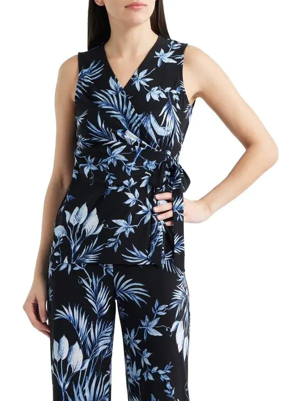 Anne Klein Floral Wrap Sleeveless Top - Anne Black Multi