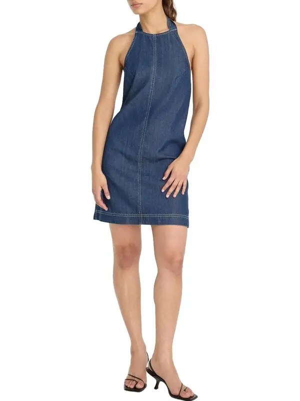 Good American Halter Neck Denim Mini Dress - Indigo1187