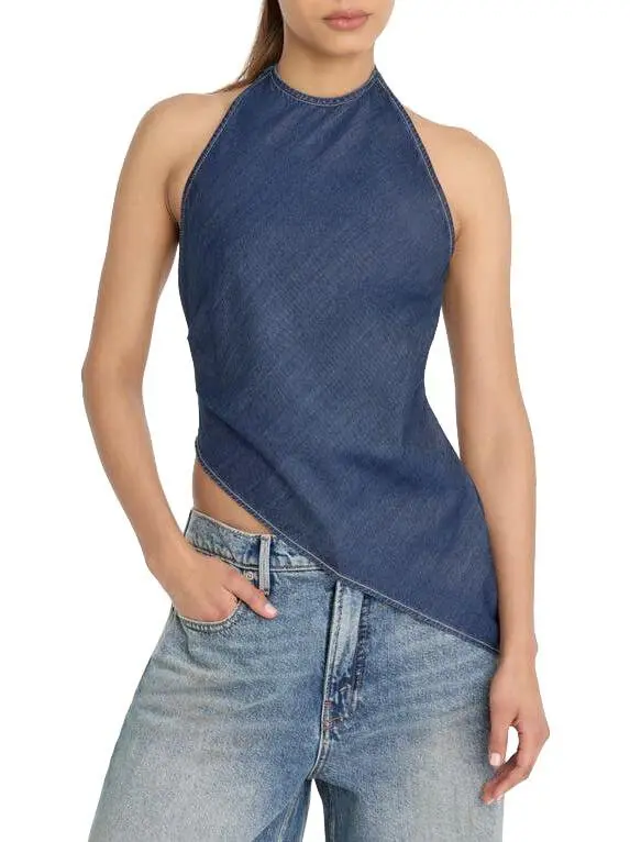 Good American Asymmetric Hem Halter Top - Indigo1187