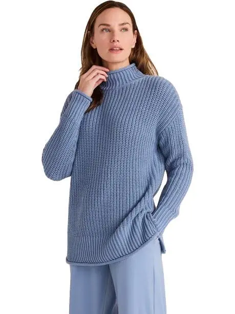 HAVEN WELL WITHIN Organic Cotton Shaker Stitch Roll Neck Pullover - Lake
