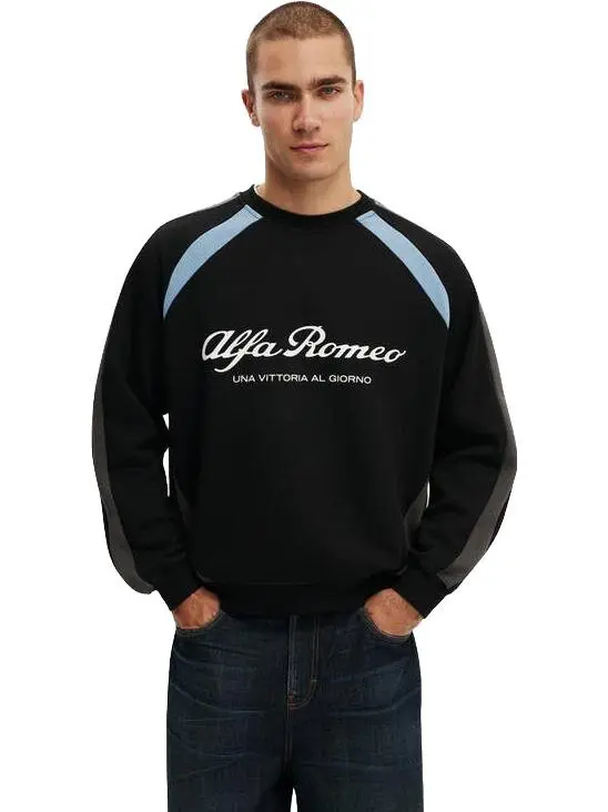 COTTON ON Box Fit Alfa Romeo Sweatshirt - Lcn Alf Black  Alfa Romeo -