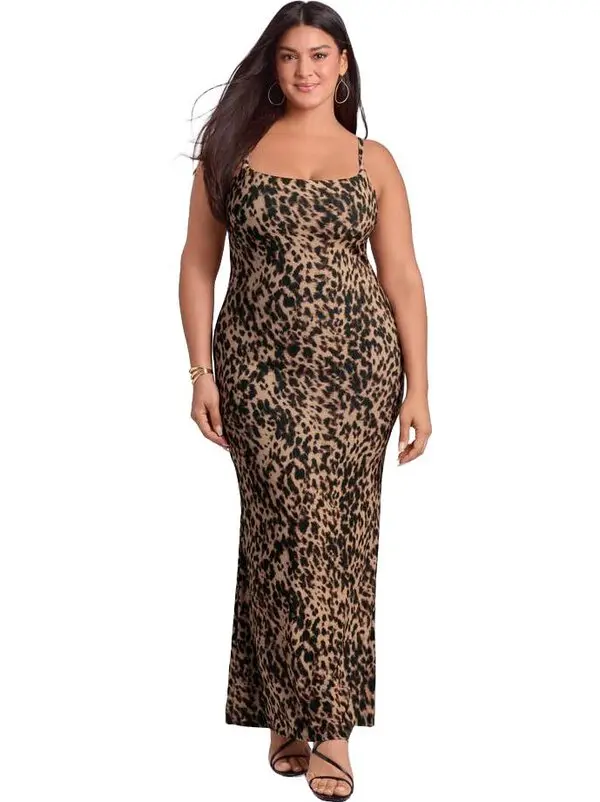 S3 APPAREL Sculpting Shapewear Scoop Neck Cami Maxi Dress - Dolce Leopard