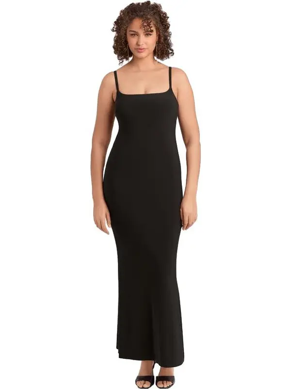 S3 APPAREL Sculpting Shapewear Scoop Neck Cami Maxi Dress - Onyx Black