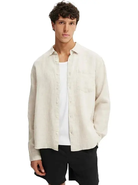 COTTON ON Relaxed Linen Long Sleeve Shirt - Oatmeal