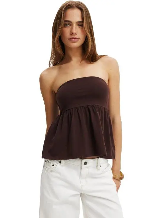 COTTON ON Babydoll Tube Top - Dark Oak