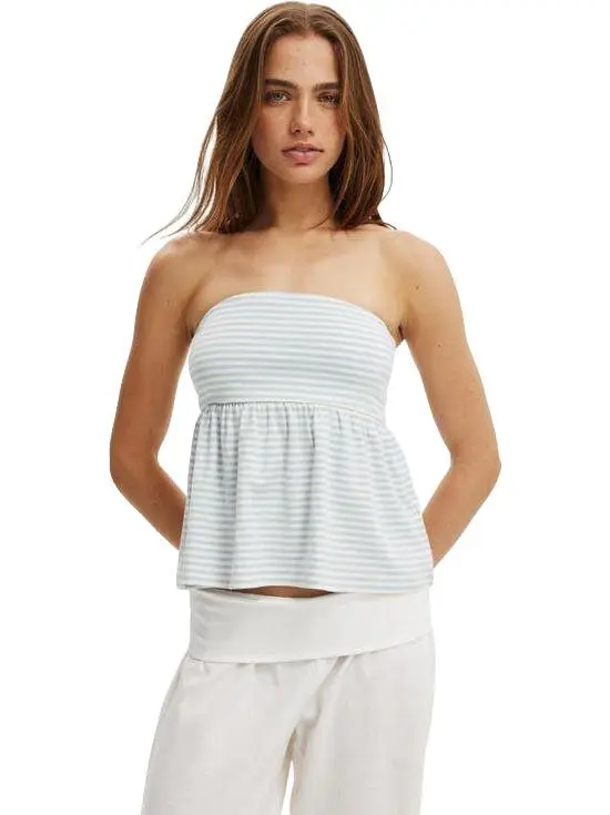 COTTON ON Babydoll Tube Top - Madi Stripe Duck Egg Blue