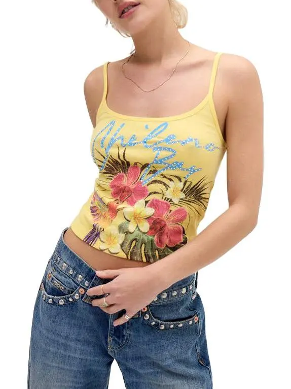 BDG URBAN OUTFITTERS Chileno Bay Graphic Floral Camisole - Yellow