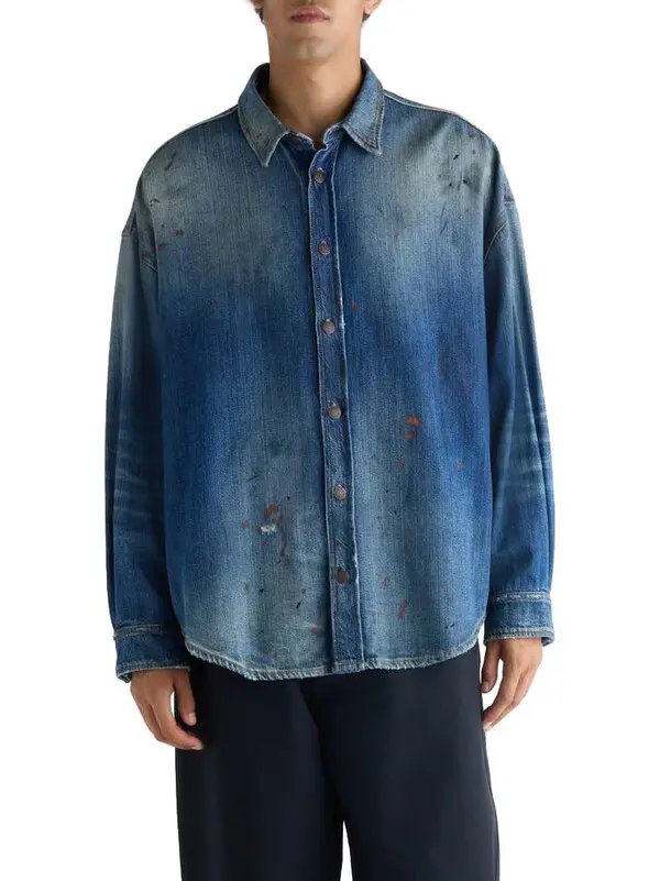 Acne Studios Setar Trafalgar Distressed Denim Button-up Shirt - Mid Blue