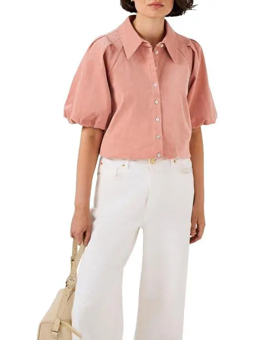 Mint Velvet Corduroy Puff Sleeve Shirt - Pink