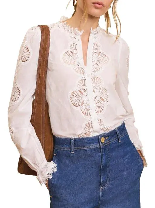 Mint Velvet Cotton Embroidered Blouse - Ivory