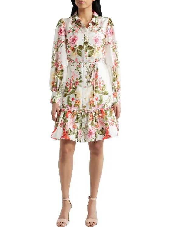 Julia Jordan Floral Shirtdress With Tie Belt - Ivory Multi