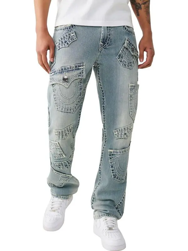 True Religion Ricky Super T Flap Straight Jeans - Grendal Light Wash