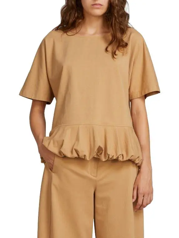 MM BY MAX MARA Jersey Bubble Hem Cotton & Linen Blend Top - Camel