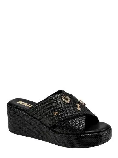 Karl Lagerfeld Paris Caleigh Woven Platform Wedge Sandal - Black