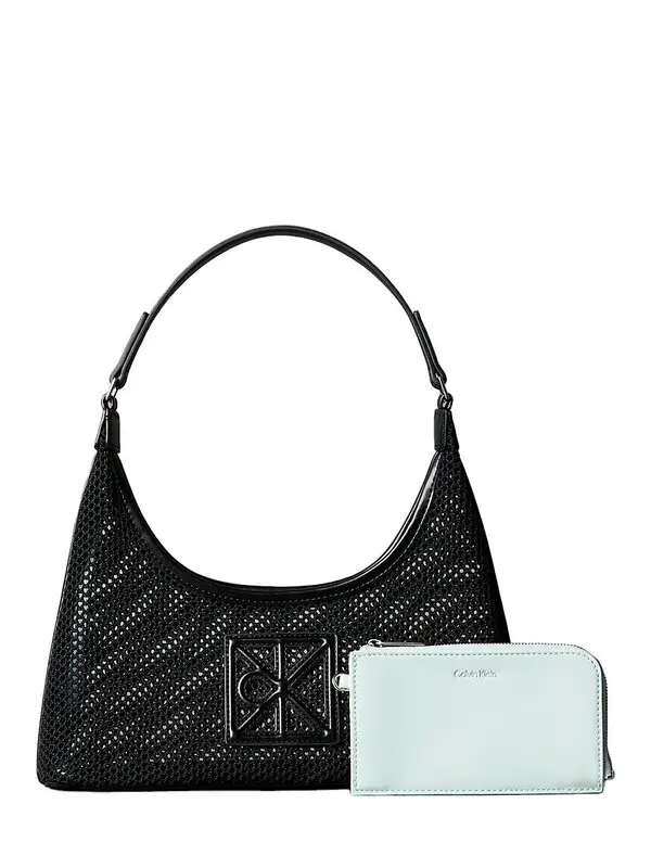 Calvin Klein Emblem Logo Mesh Shoulder Bag - Black