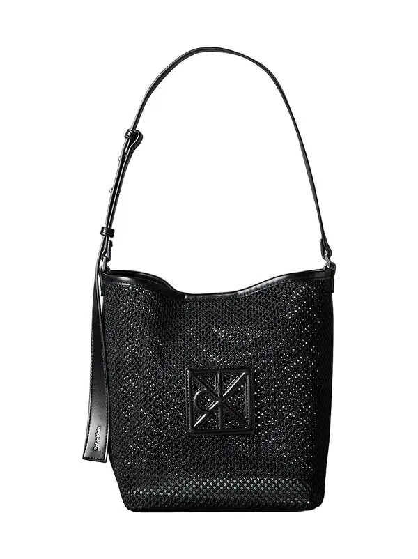Calvin Klein Emblem Mesh Bucket Bag - Black