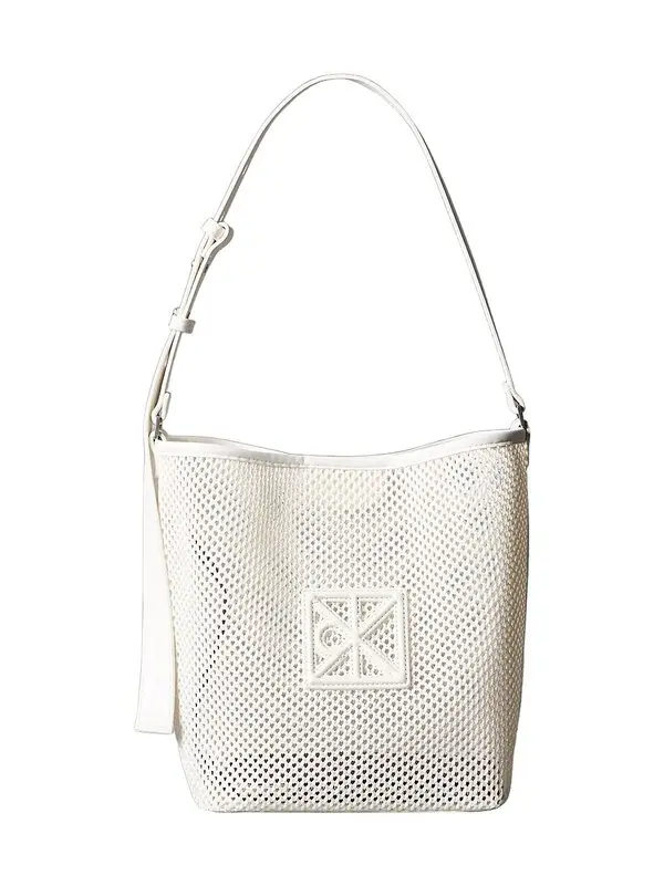 Calvin Klein Emblem Mesh Bucket Bag - White Alyssum