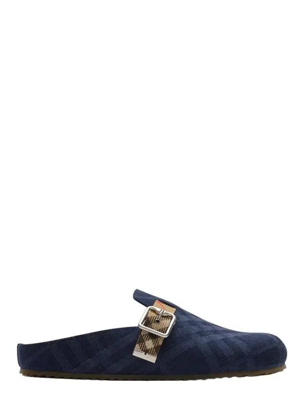 Burberry Check Denim Clogs - Navy