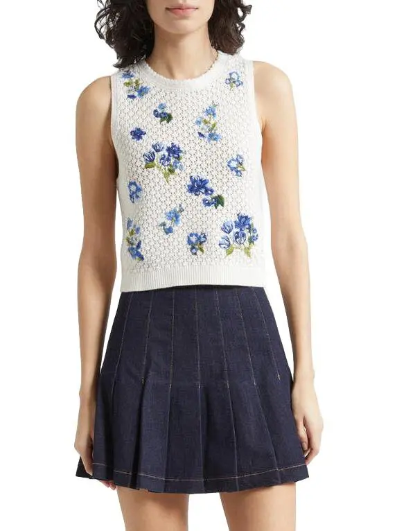Alice + Olivia Amity Floral Embroidered Wool Blend Sweater Tank - Fleur De Paris