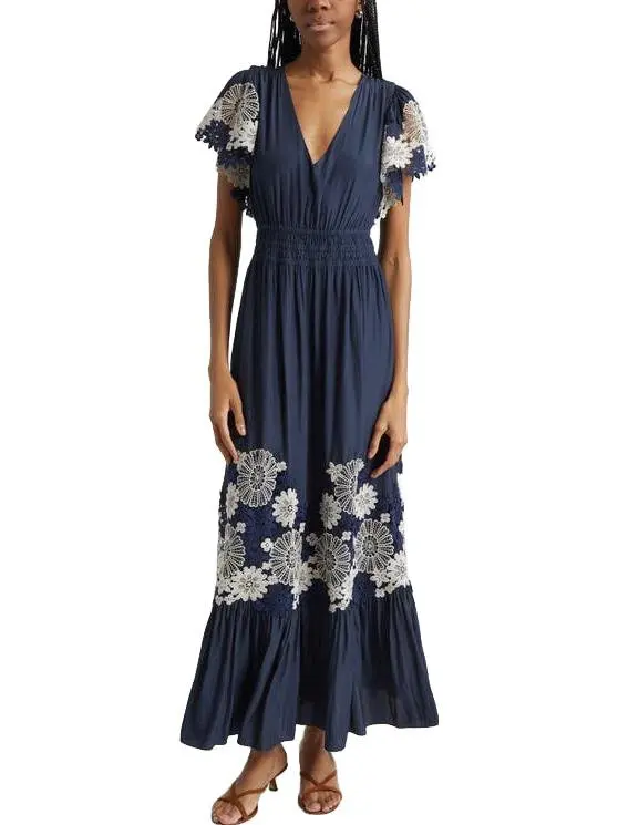 Ramy Brook Georgie Lace Detail Maxi Dress - Navy
