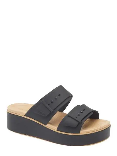 CROCS Brooklyn Platform Wedge Slide Sandal - Black/cashew