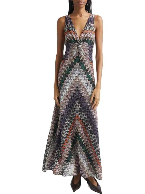 Missoni Metallic Zigzag Raschel Knit Dress - Grey/black Multi