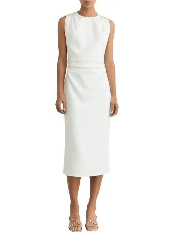 REISS Bronte Ruched Sleeveless Midi Dress - Ivory