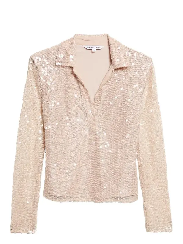 Veronica Beard Meryl Sequin Embellished Top - Champagne