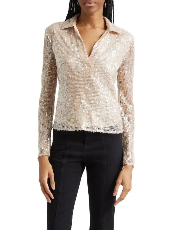 Veronica Beard Meryl Sequin Embellished Top - Champagne