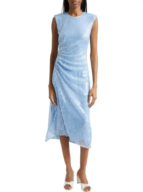 Veronica Beard Kimberly Side Ruched Sequin Sheath Dress - Blue Jay