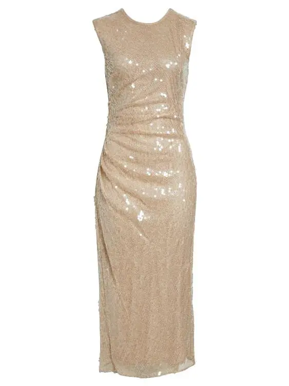 Veronica Beard Kimberly Side Ruched Sequin Sheath Dress - Champagne