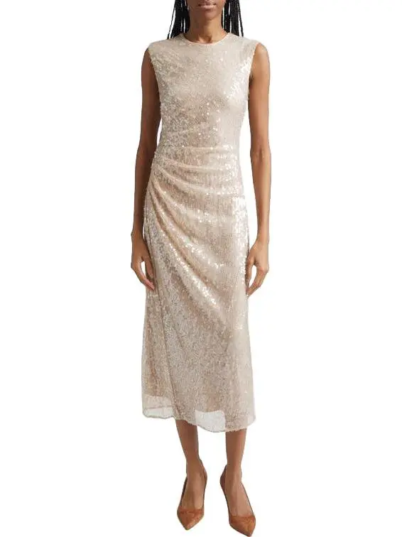 Veronica Beard Kimberly Side Ruched Sequin Sheath Dress - Champagne