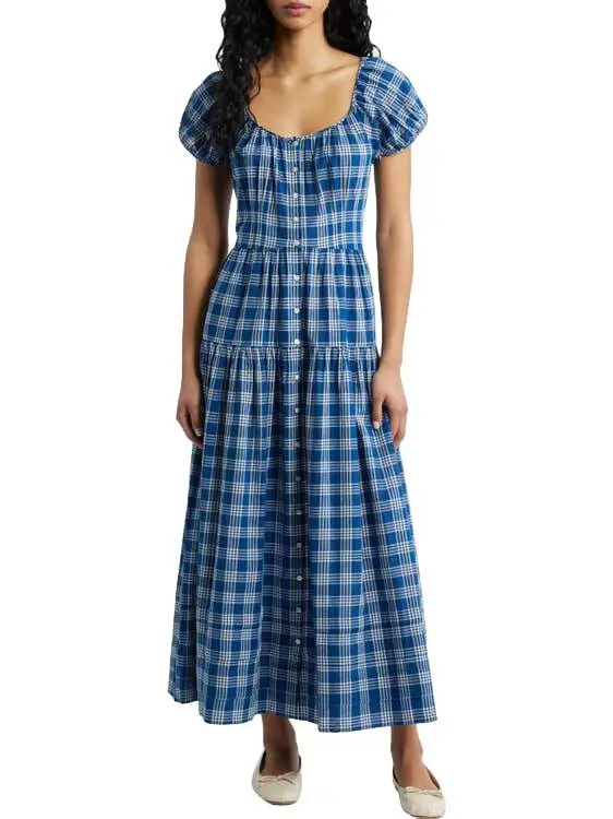 DÔEN Valenne Plaid Tiered Organic Cotton Voile Dress - Dorset Plaid