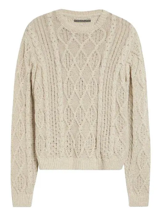 STOCKHOLM SURFBOARD CLUB Aran Cable Knit Cotton & Linen Sweater - Beige