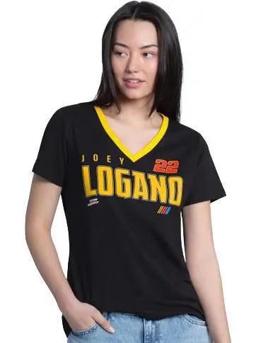G-III 4HER BY CARL BANKS Joey Logano Best Team V-neck T-shirt - Black