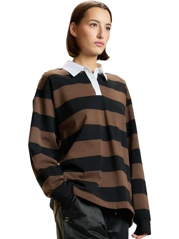 Cynthia Rowley Striped Cotton Rugby Shirt - Black