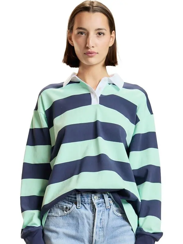 Cynthia Rowley Striped Cotton Rugby Shirt - Navy