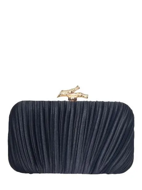 LAUREN LORRAINE Structured Box Clutch With Metallic Clasp - Black