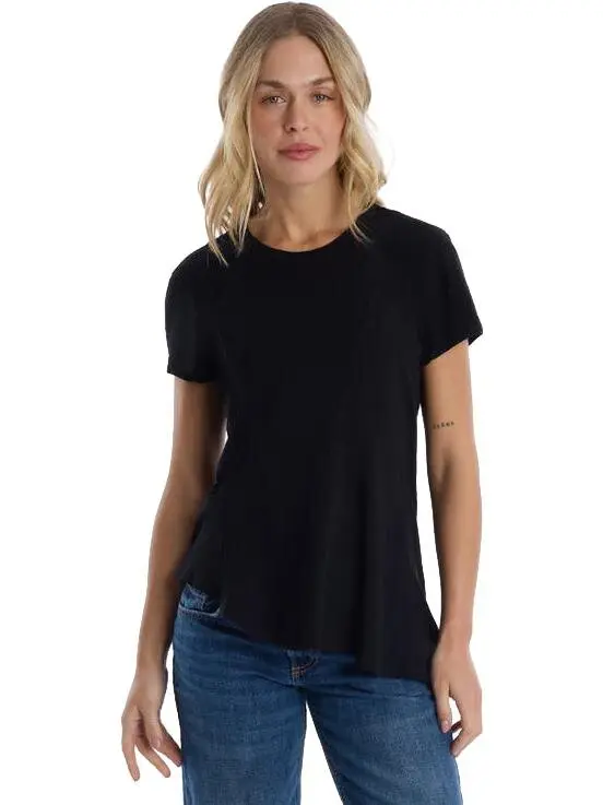 WILT CLOTHING Round Neck Short Sleeve Tee With Asymmetric Hem - Black