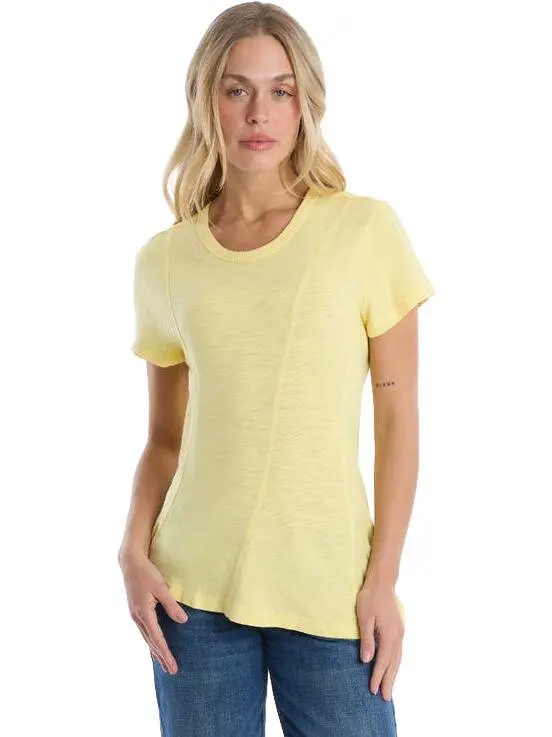 WILT CLOTHING Round Neck Short Sleeve Tee With Asymmetric Hem - Lemon Drop