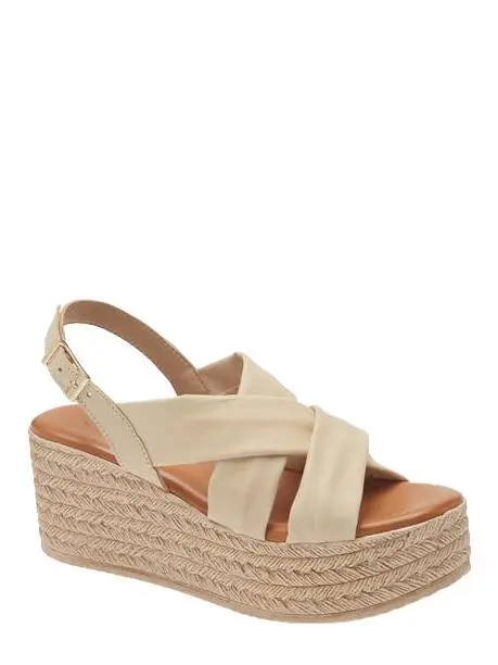 Cordani Slingback Espadrille Platform Wedge Sandals - Beige Leather