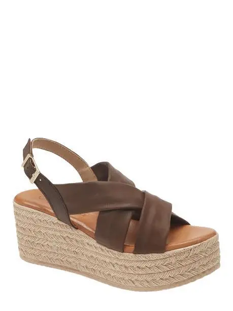 Cordani Slingback Espadrille Platform Wedge Sandals - Brown Leather