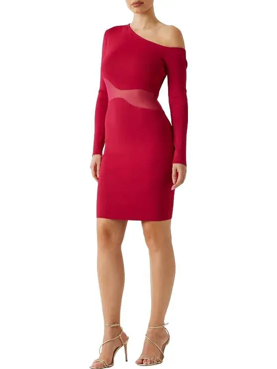 MARCIANO Long Sleeve Body-con Dress - Bright Red