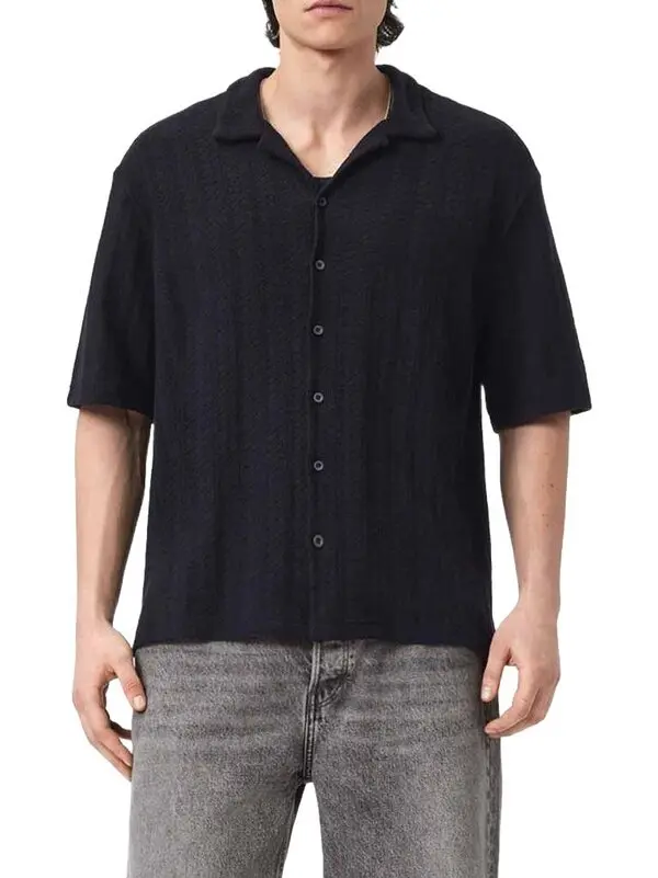 ALLSAINTS Trace Textured Cotton Camp Shirt - Jet Black